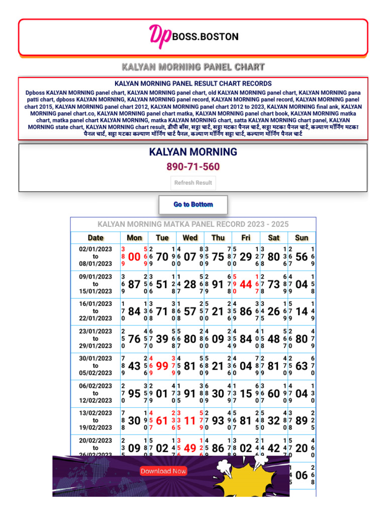 Kalyan Morning Panel Chart 2023 | PDF
