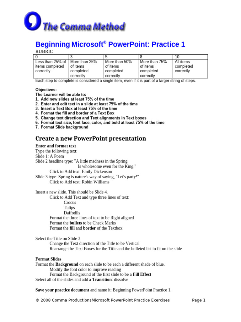 Powerpoint Practice Actvities | PDF | Microsoft Power Point