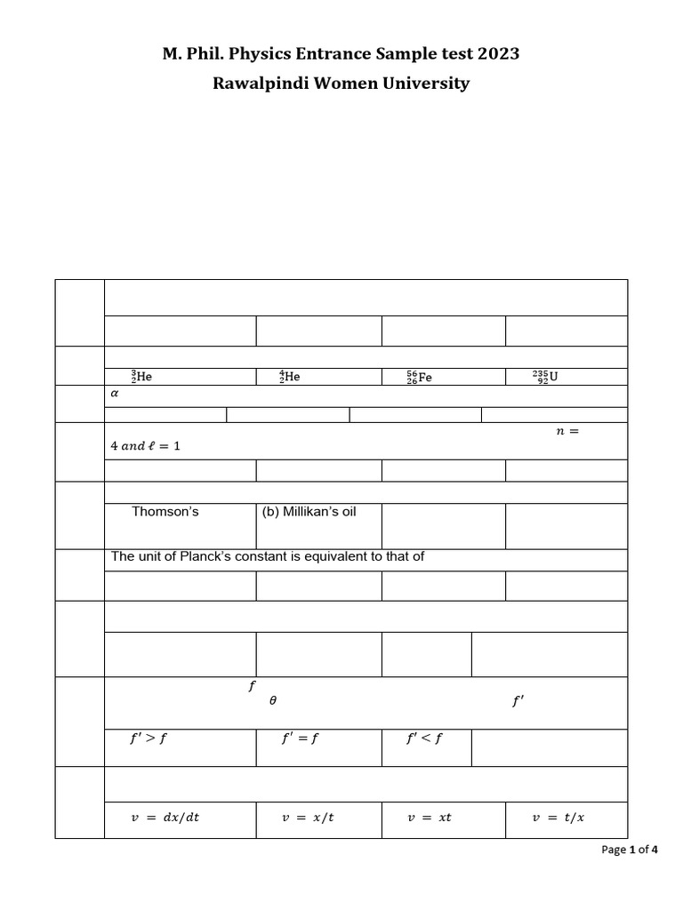 M. Phil Physics Entrance Test 2023 Guide | PDF | Atomic Nucleus ...