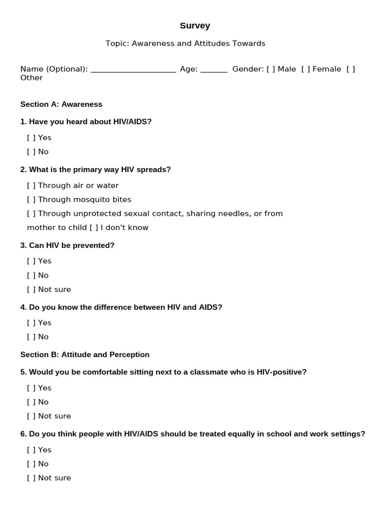 HIV AIDS Survey Class12 | PDF