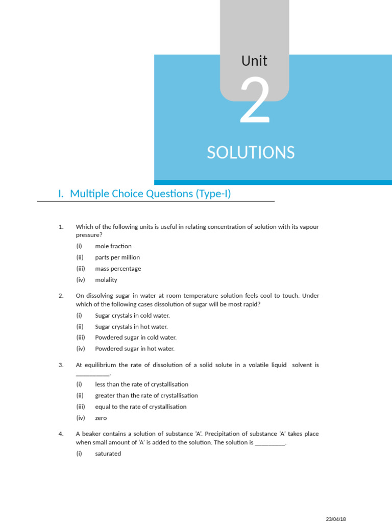 Class 12 Chemistry (Solutions) | PDF | Chemistry | Physical Sciences