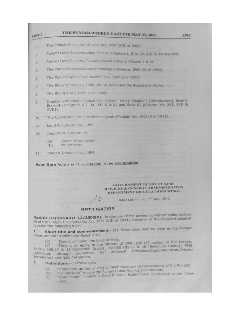The Punjab Departmental Examination Rules 2012 PDF | PDF