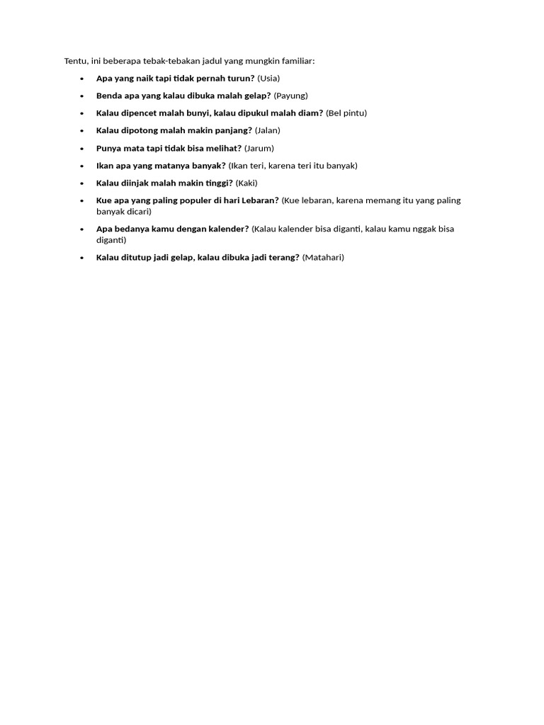 Tabak-Tebakan Lucu Jadul | PDF