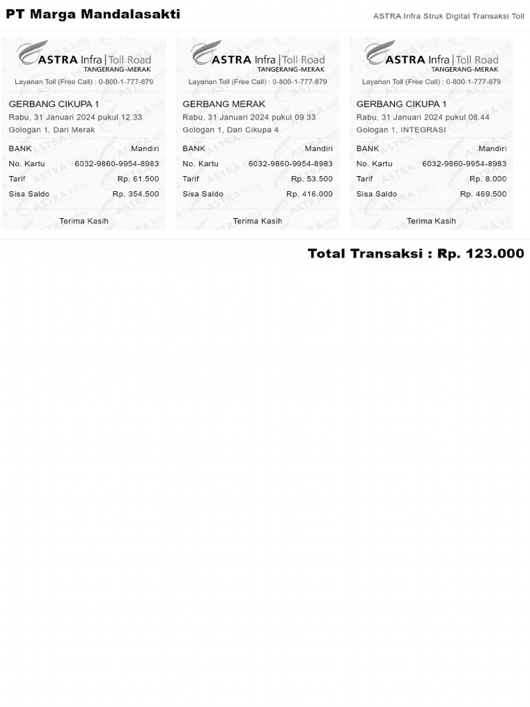 ASTRA Infra Struk Digital Transaksi Toll - 20242213559 | PDF