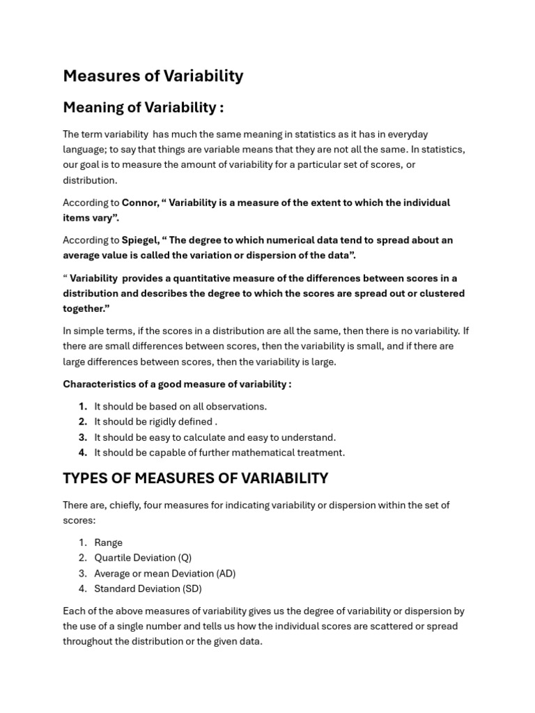 Measures of Variability in Statistics | PDF | Mean | Standard Deviation