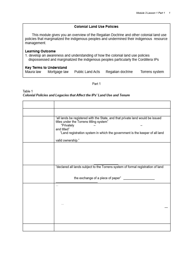 Module 3 Lesson 1 Part 1 - Colonial Land Use Policies | PDF | Spanish ...