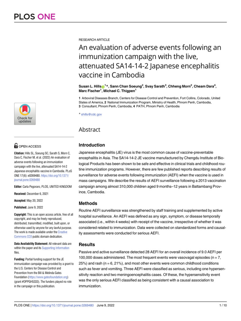 An Evaluation of Adverse Events Following An Immunization Campaign With ...