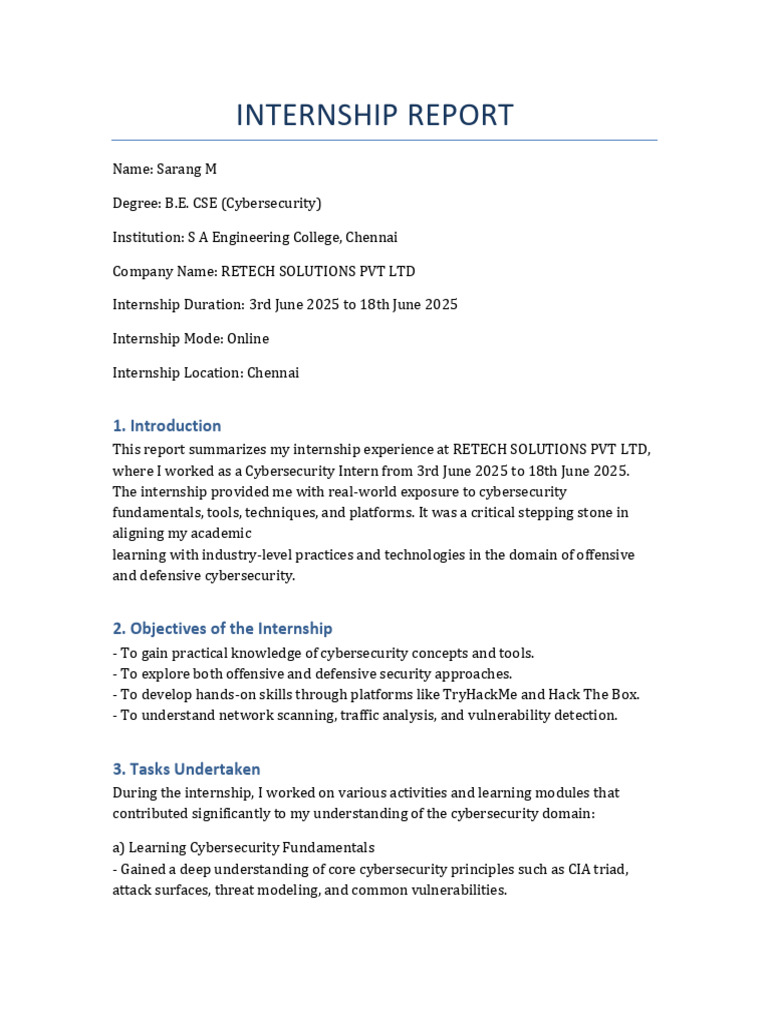 SarangM Cybersecurity Internship Report | PDF | Computer Security | Security