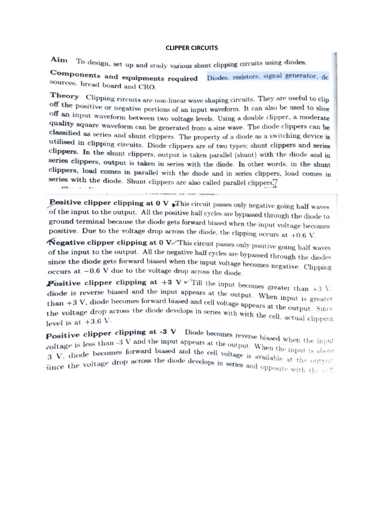 Clipper Circuits Lab Experiment | PDF