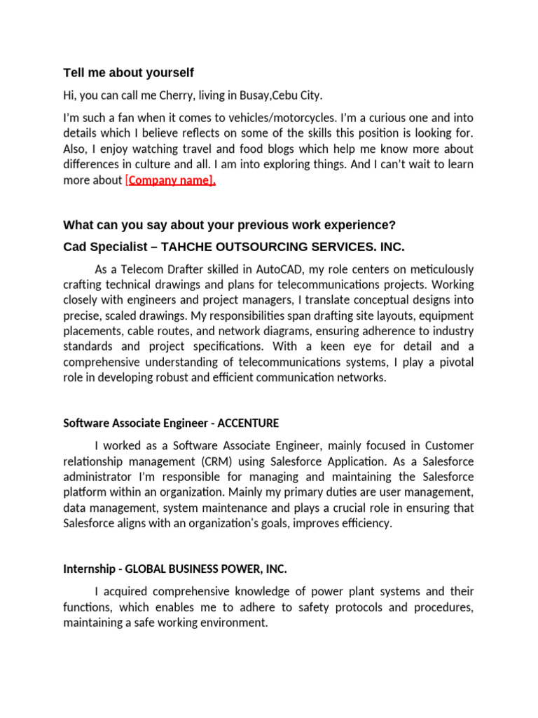 Tell Me About Yourself 1 | PDF | Goal | Innovation