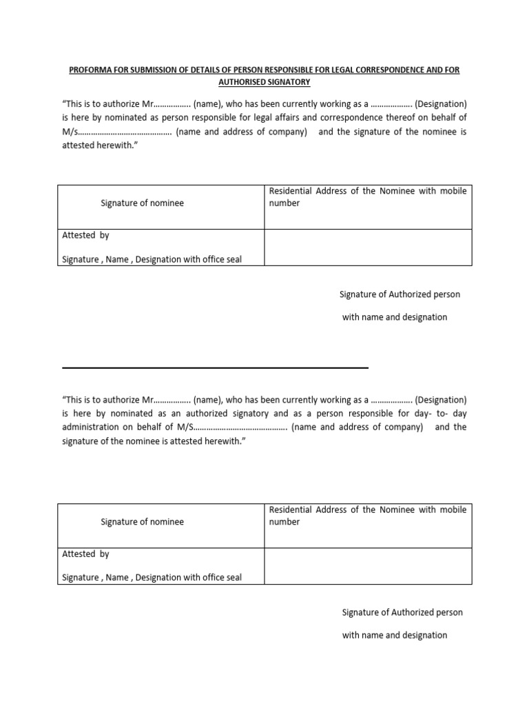 Details of Person Responsible For Legal Correspondence and For Authorised Signatory | PDF