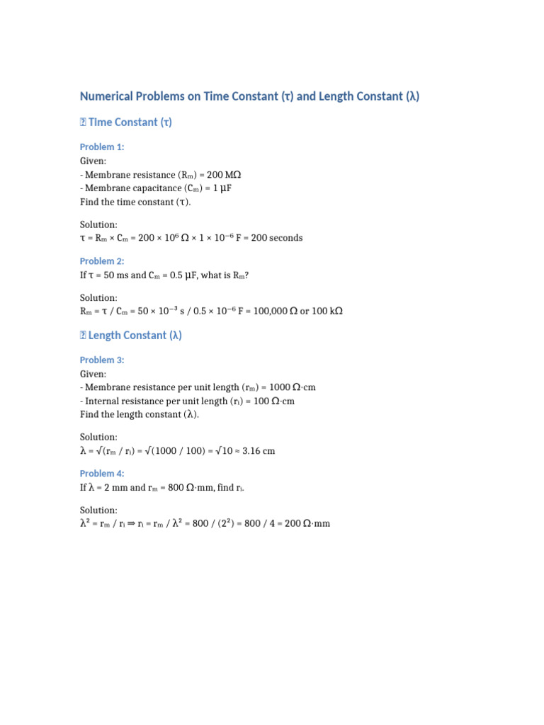 Time and Length Constants in Membranes | PDF