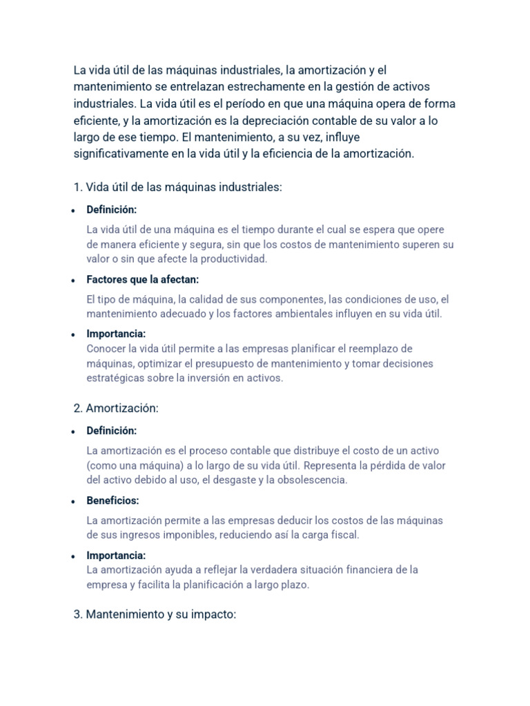 Vida útil y amortización de activos industriales | PDF | Planificación ...