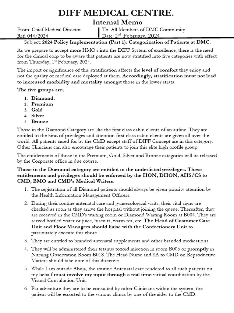 2024 Policy Implementation (Part 1) - Categorization of Patients at DMC ...
