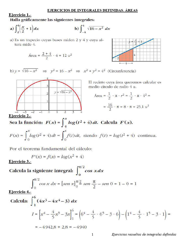 Ejercicios Integral Definida Areas | PDF