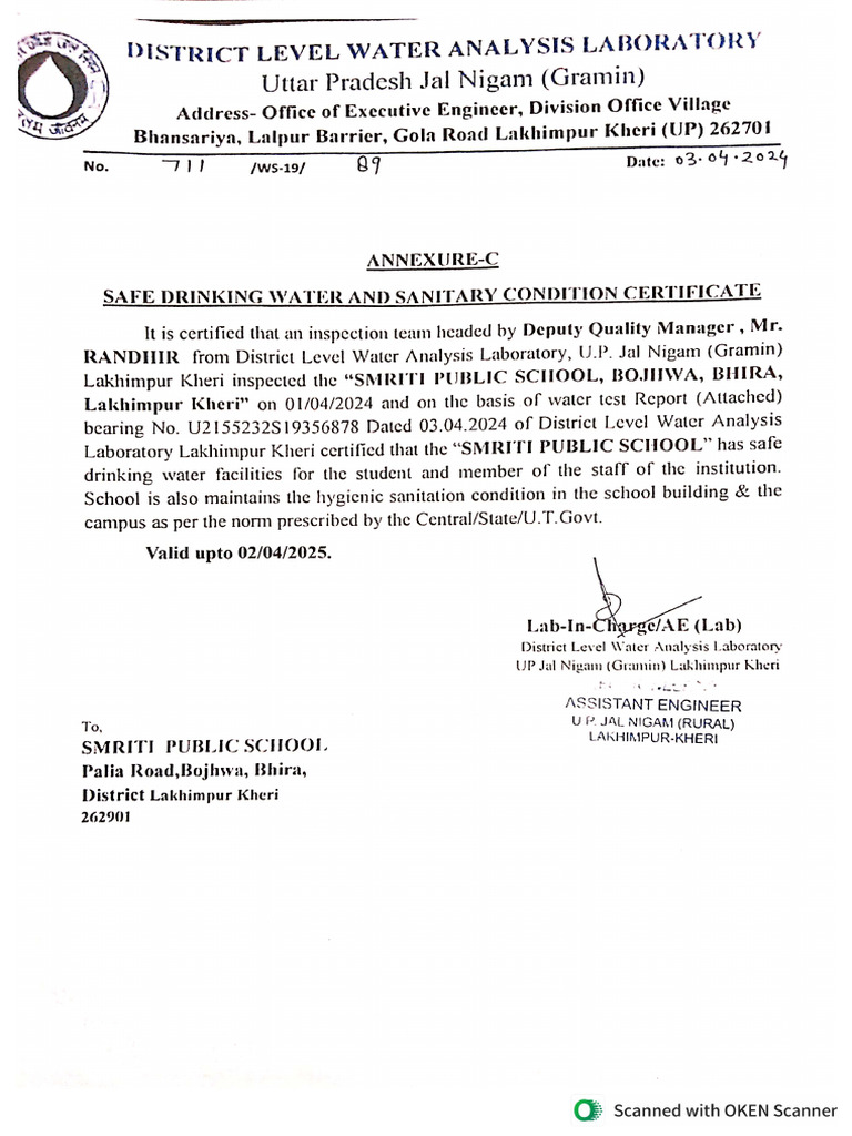 Water Certificate & Test Report | PDF