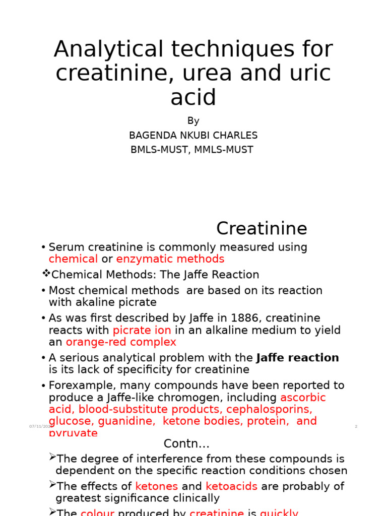Analytical Methods for Creatinine and Urea | PDF | Creatinine | Kidney