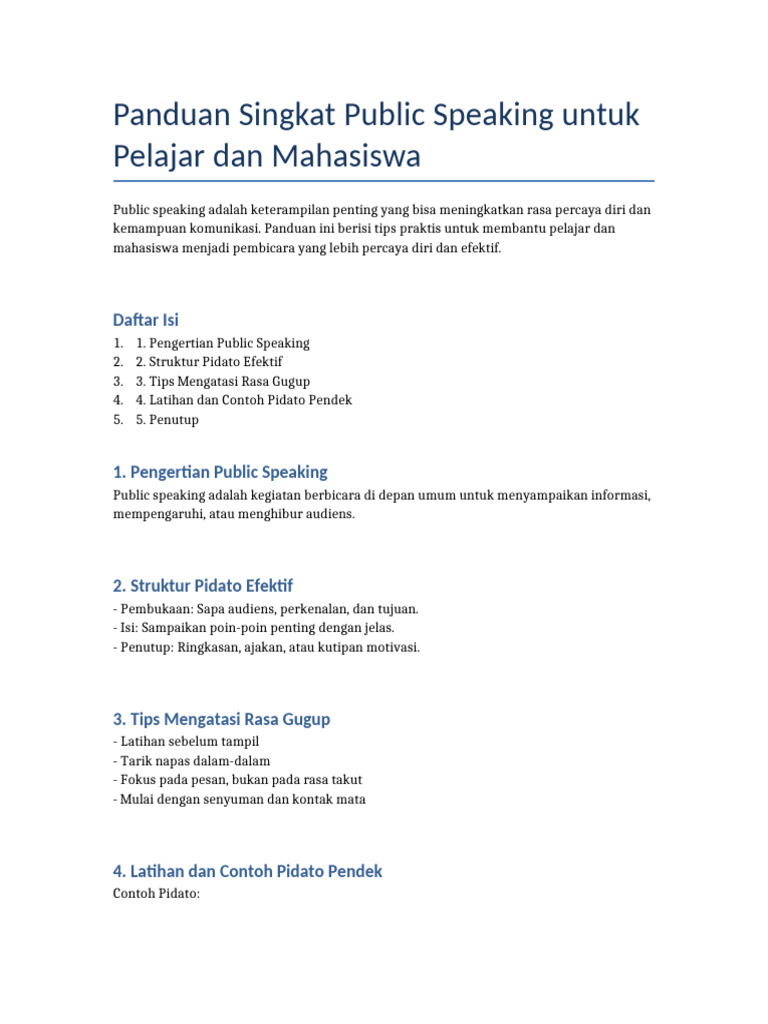 Contoh Public Speaking untuk Pelajar | PDF