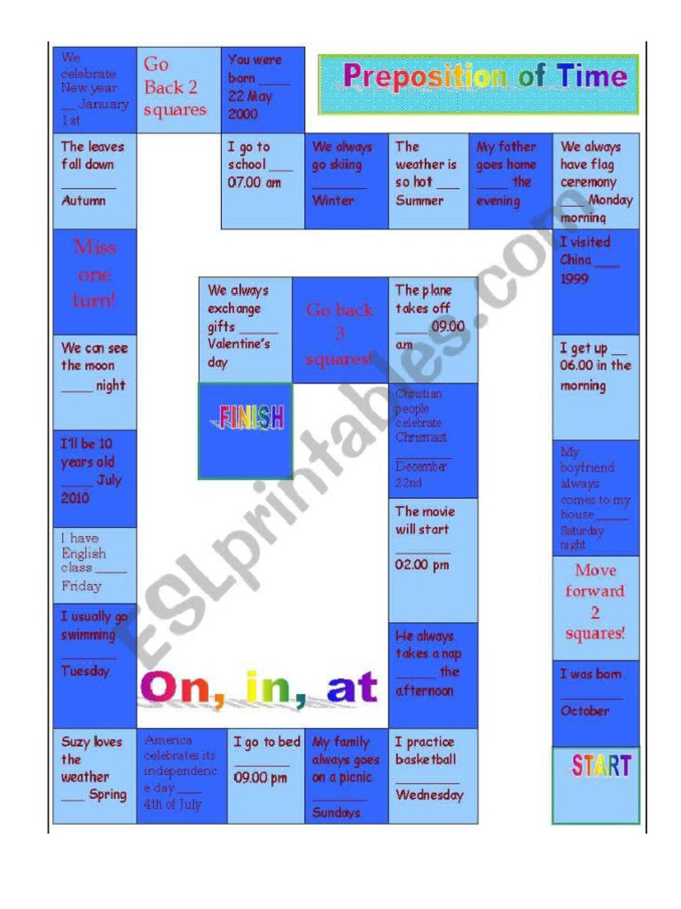 Game Prepositions of Time | PDF
