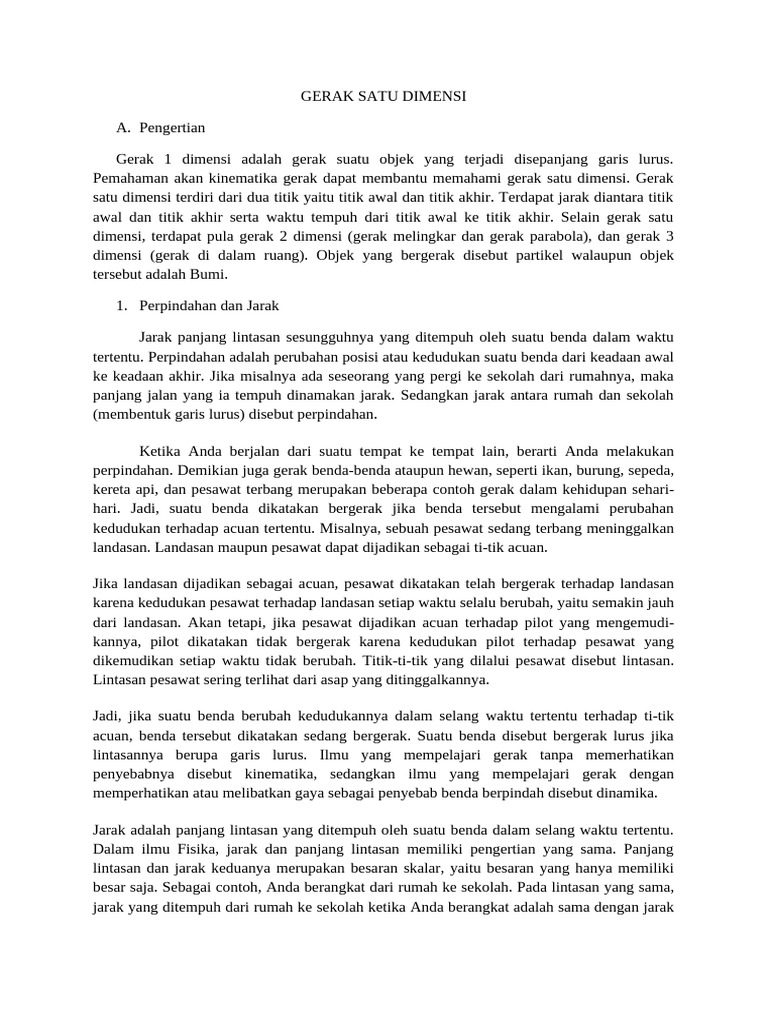 Gerak Satu Dimensi | PDF