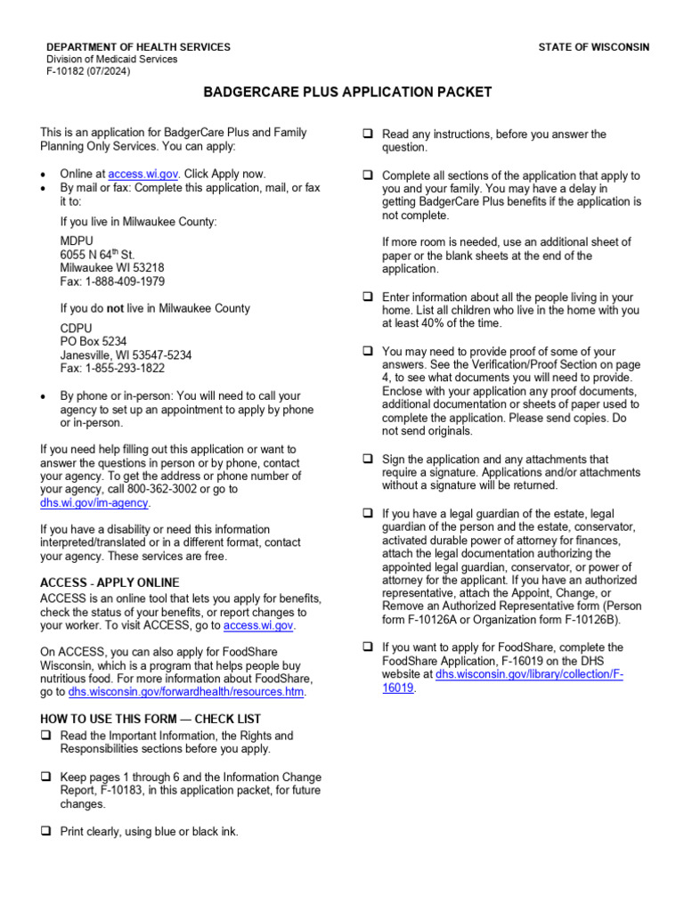 Badgercare Plus Application Packet: Access - Wi.gov | PDF | Race And ...