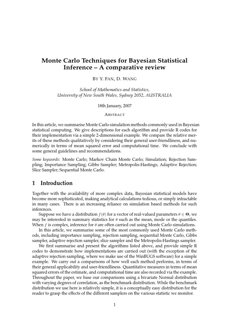 Monte Carlo Techniques For Bayesian Statistical Inference A