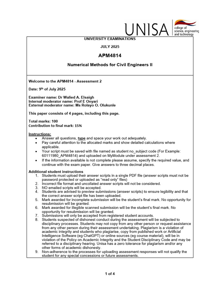 APM4814 Assessment #2 (Assign) 2025 | PDF | Plagiarism | Academic Integrity