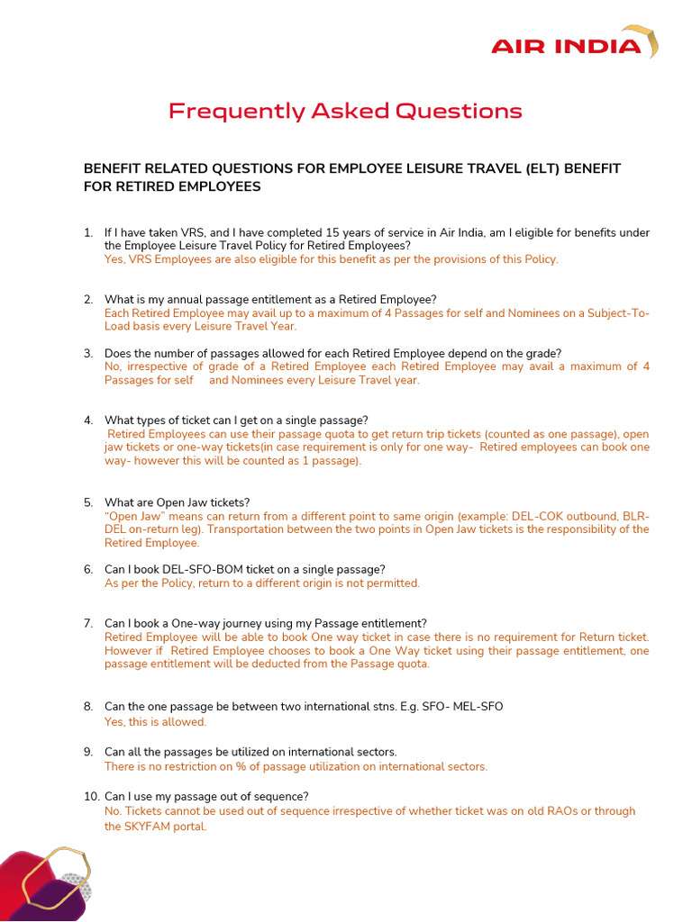 Air India Retired Employees Travel Benefits | PDF | Government Finances ...