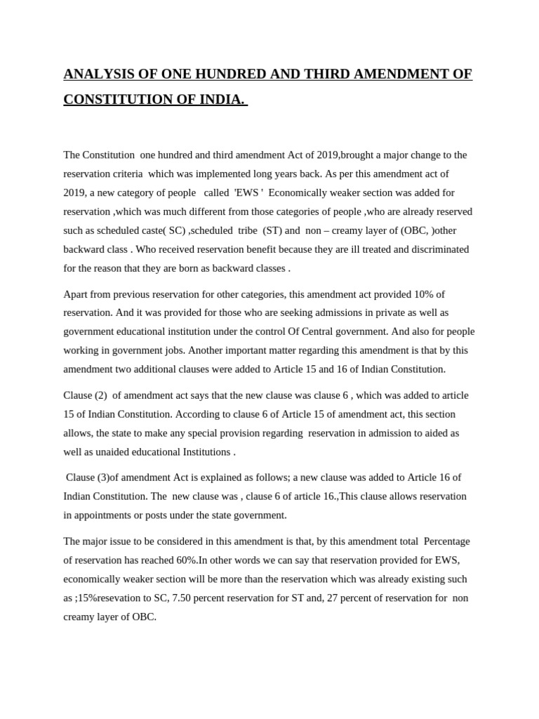 Analysis of India's 103rd Constitution Amendment | PDF | Empowerment ...