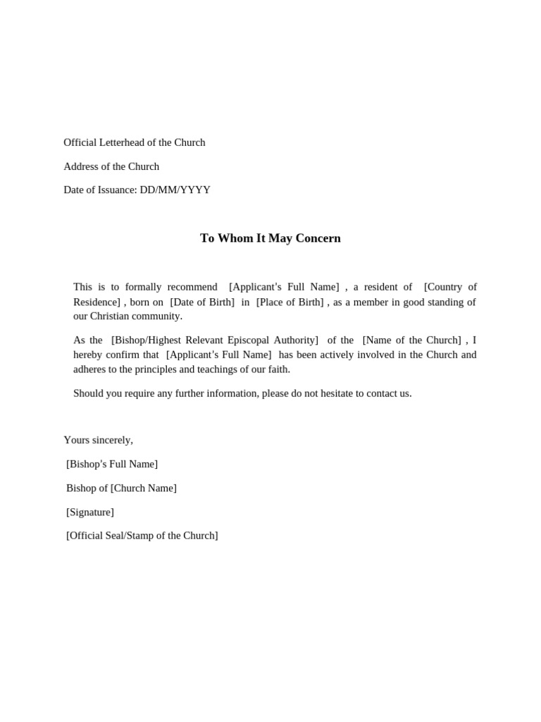 Church Recommendation Letter SYCP | PDF
