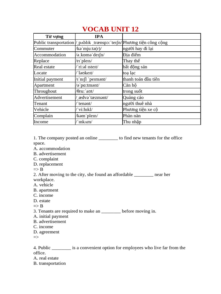 Vocab Unit 12 | PDF