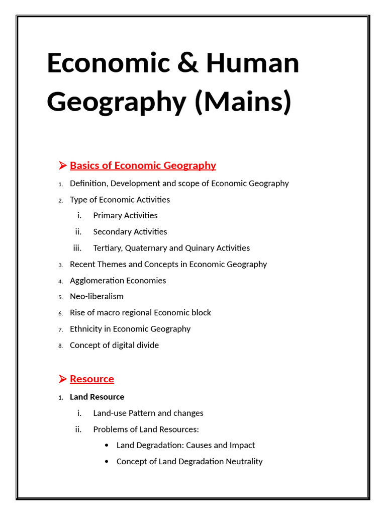 Economic Geography Syllabus Overview | PDF | Agriculture | Demography