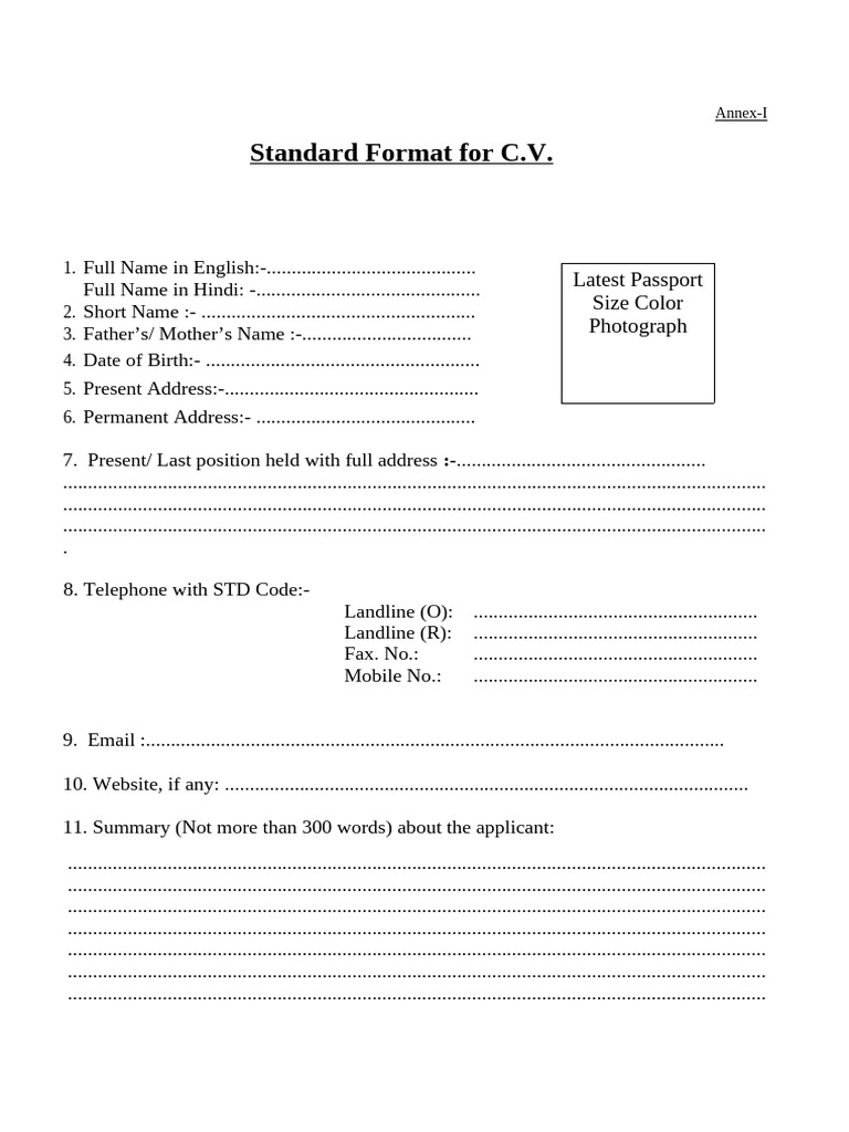 C.V. Format for Academic Positions 2025 | PDF