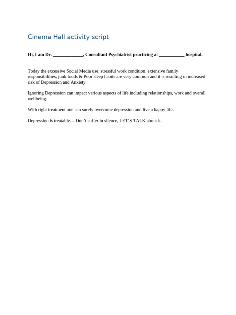 Doctor Script For Cinema Hall Activity - PSY | PDF
