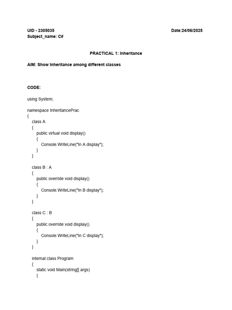 Prac2 Inheritance | PDF