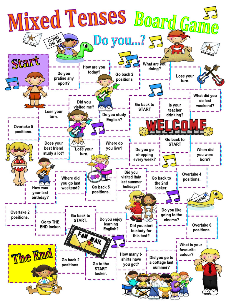 Mixed Elementary Tenses Board Game Fun Activities Games Games Warmers ...