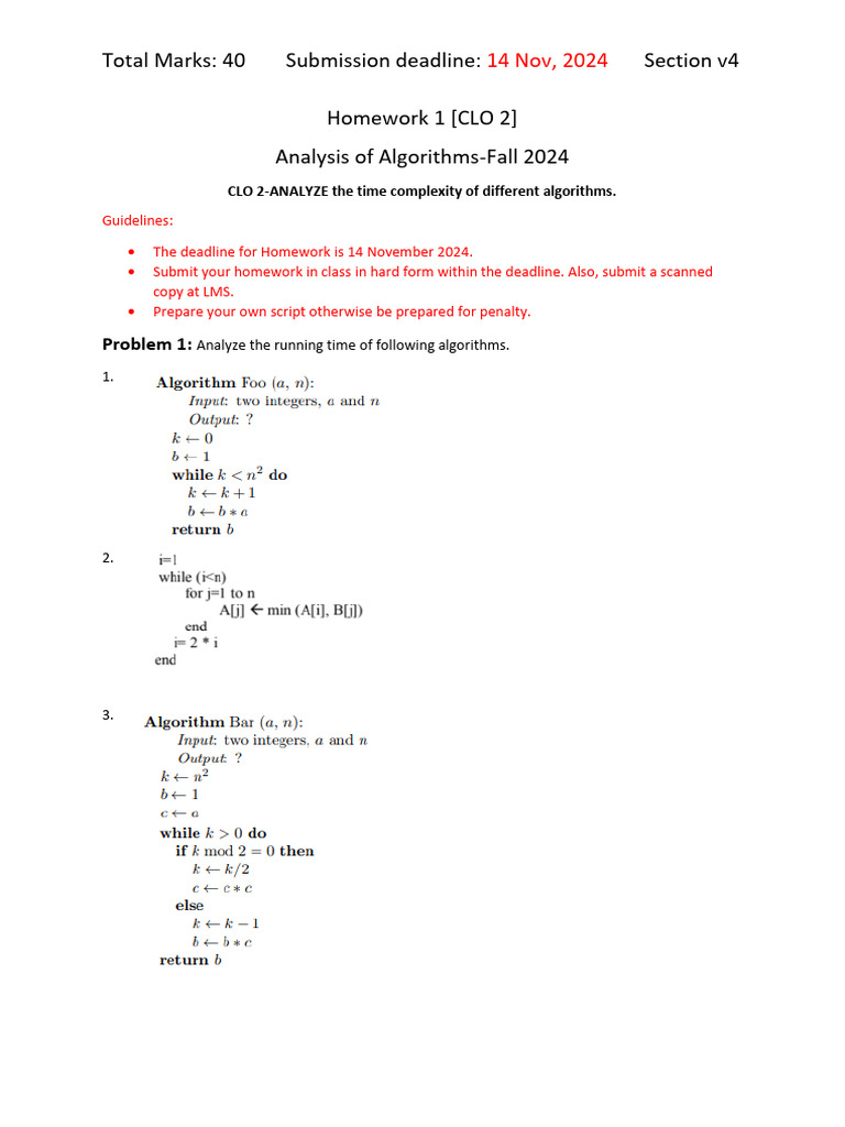Algorithm Analysis Homework Guide | PDF