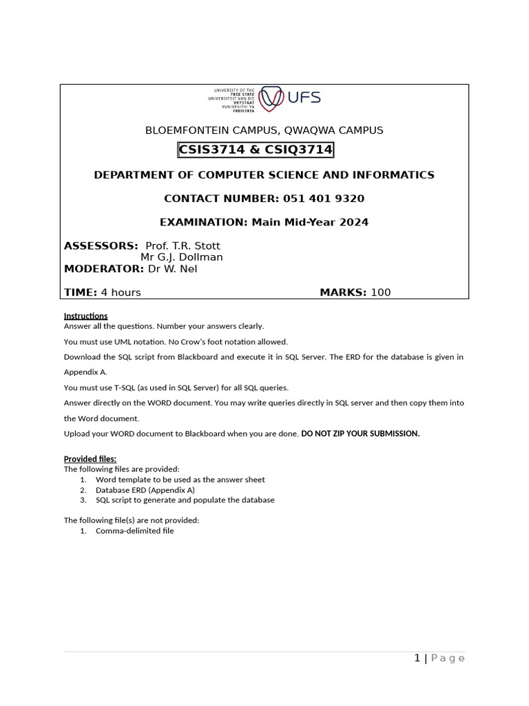 3714 E1 2024 Answer Sheet | PDF | Database Transaction | Databases