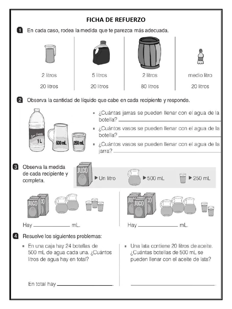 Ficha de Refuerzo Medidas de Capacidad | PDF