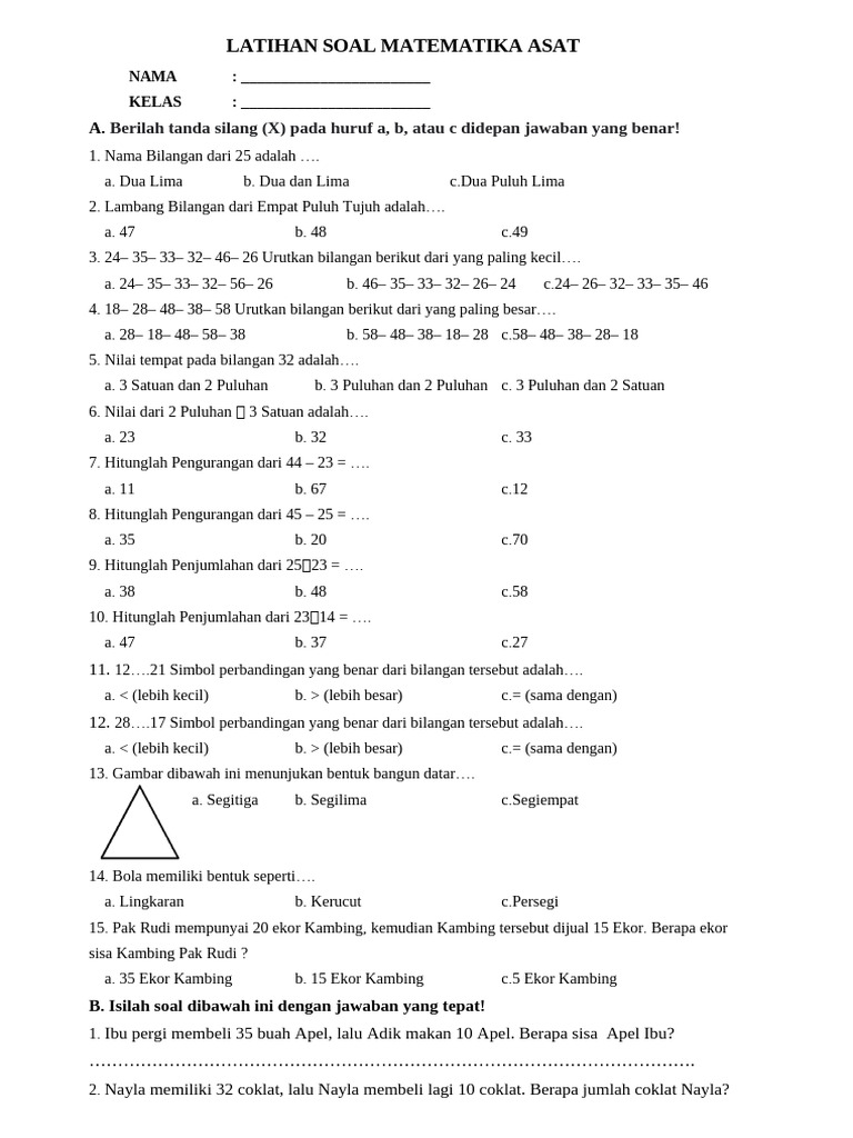 Latihan Soal MTK Les Asat | PDF