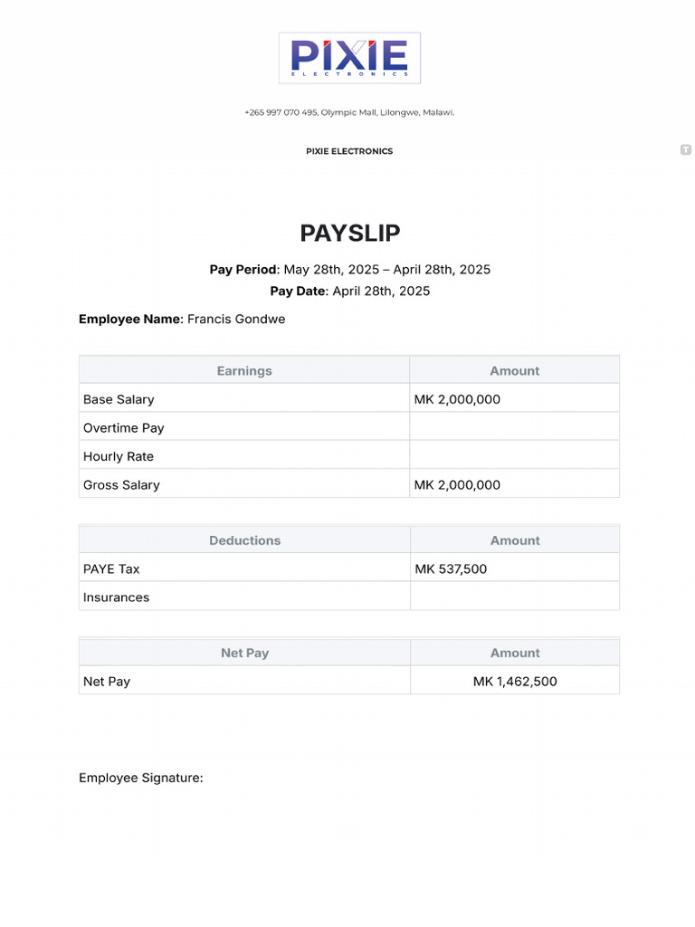 Free Simple Wage Slip Template | PDF