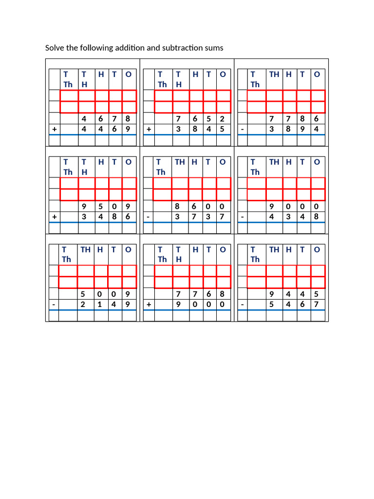 Addition and Subtraction Worksheet - Grade 4 | PDF