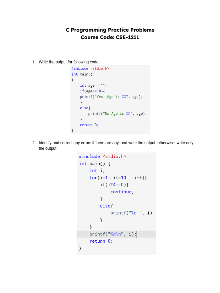 C - Practice Problems | PDF