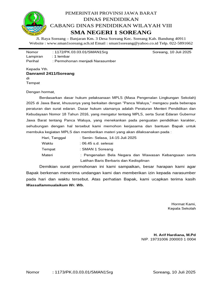 Permohonan Narasumber MPLS 2025 | PDF