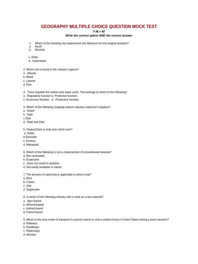 Geography Mock Test Solutions | PDF | Soil | Petroleum