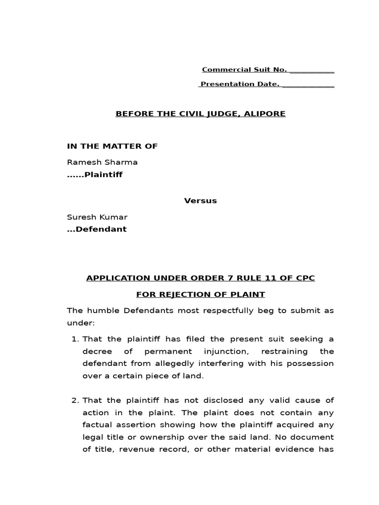 Rejection of Plaint Application | PDF