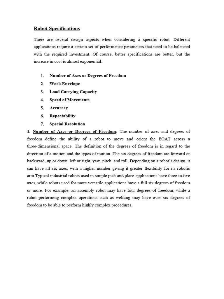 Robot Specifications | PDF | Robot | Robotics