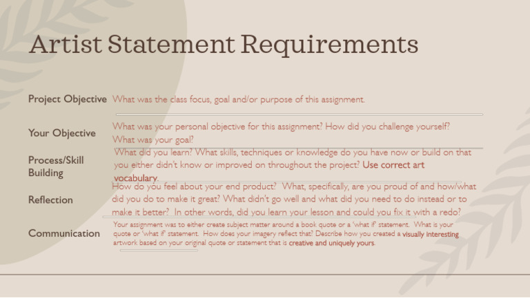 Artist Statement Guidelines and Reflection | PDF