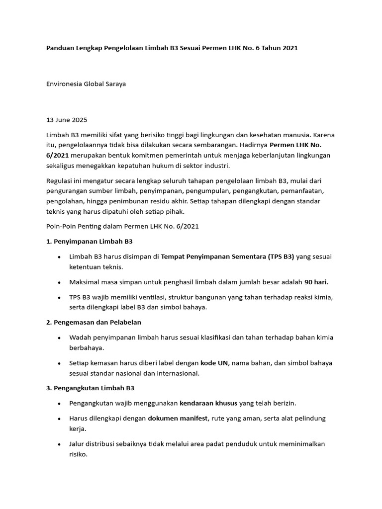 Panduan Lengkap Pengelolaan Limbah B3 Sesuai Permen LHK No | PDF