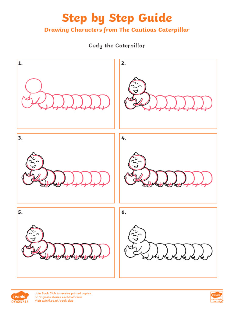 T L 526275 The Cautious Caterpillar Step by Step Drawing Instruction ...